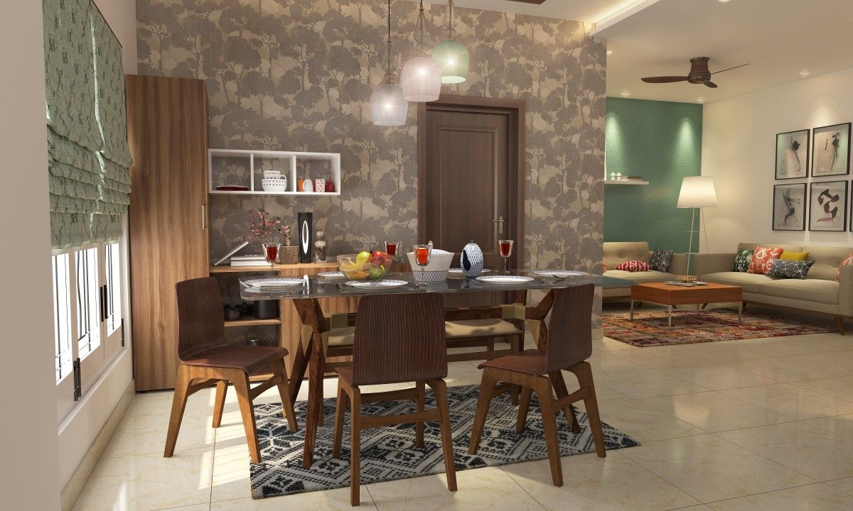 3-Seater Wooden Dining Room Design With Bench | Livspace