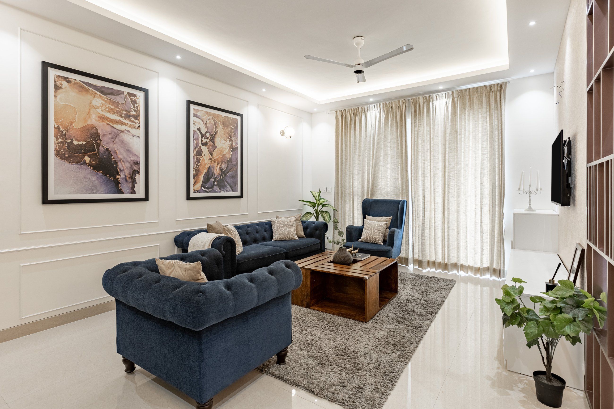 Contemporary False Ceiling With Cove and Spot Lighting | Livspace