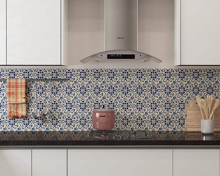 Colourful Kitchen Tile Design For White Modern Kitchens | Livspace