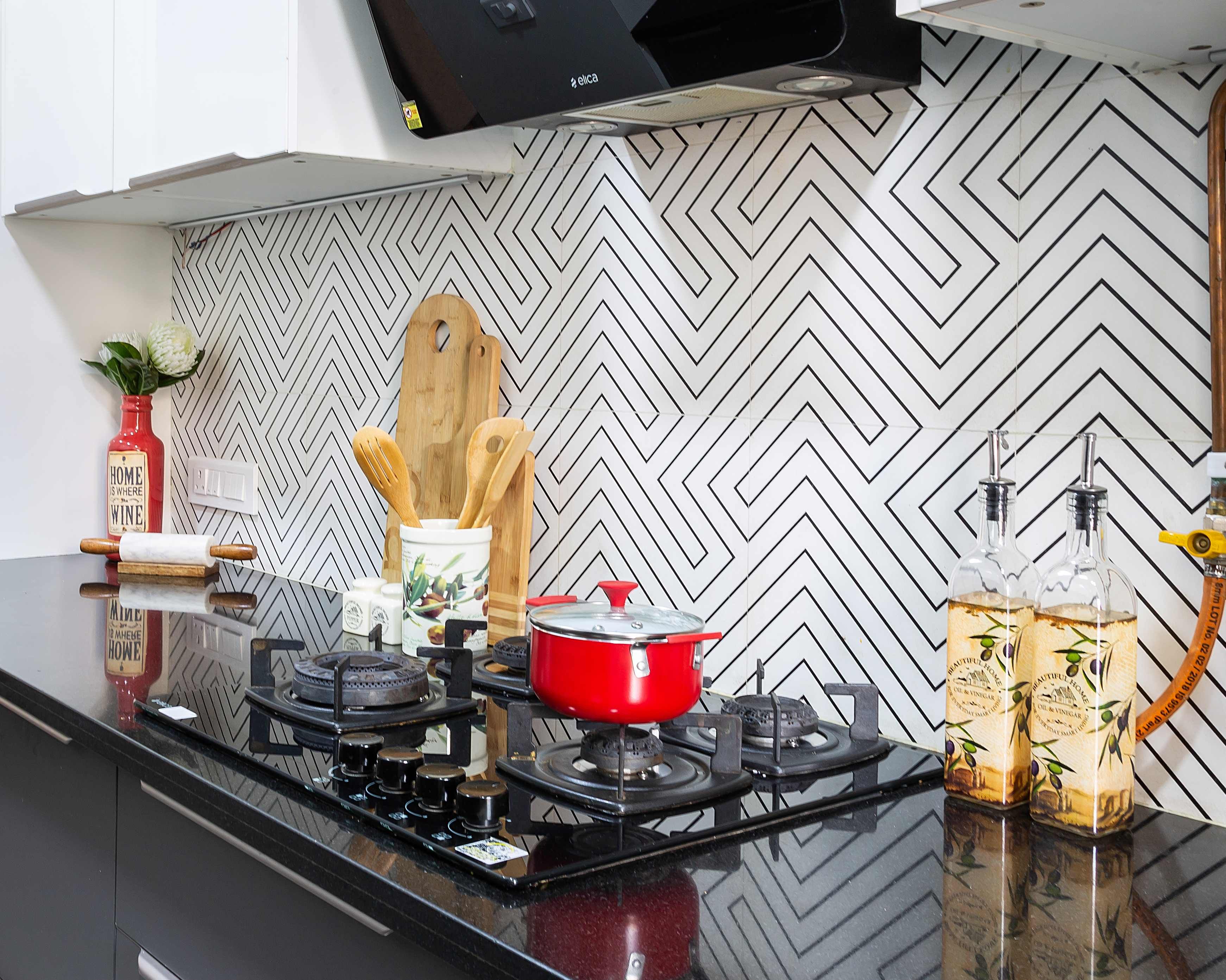 Compact Kitchen Tile Design With Wall Cabinets | Livspace