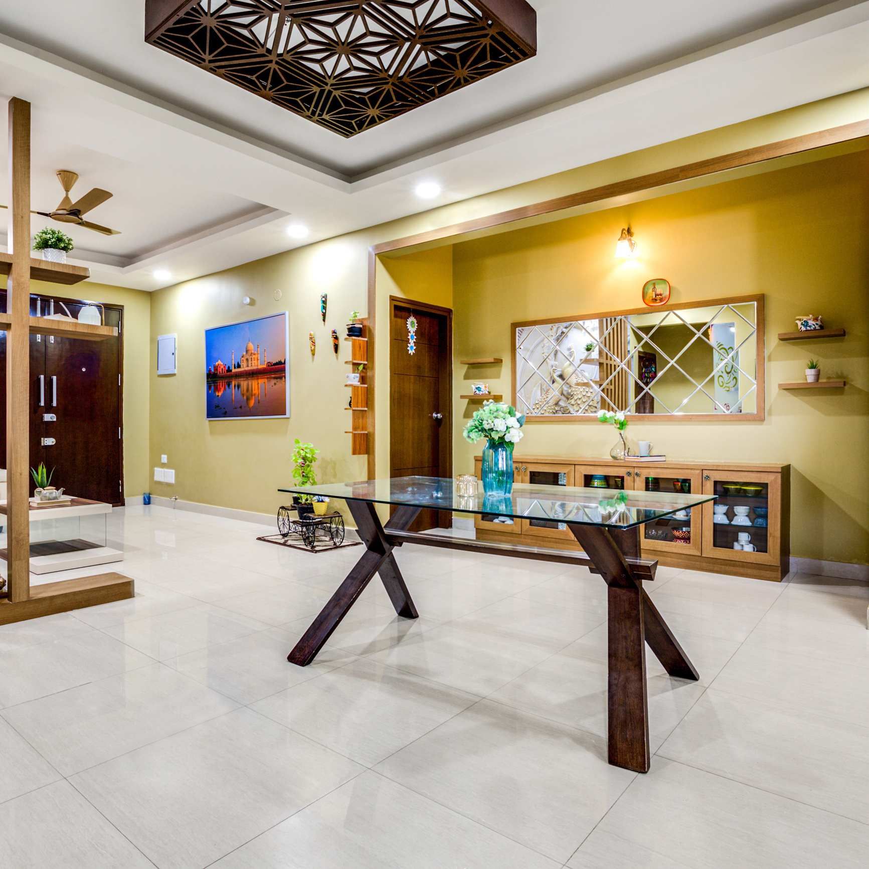 Cream Coloured Living Room Tile Design | Livspace