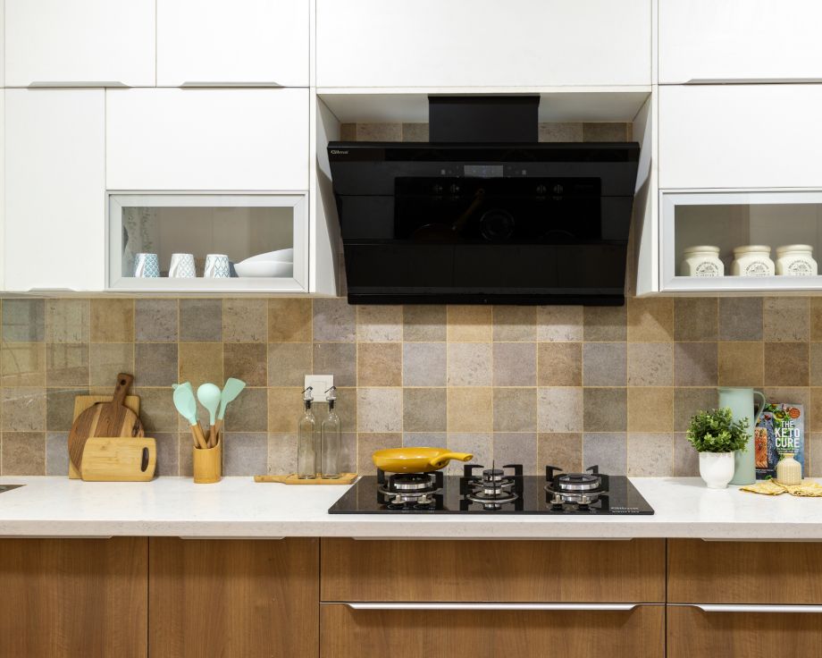 Grey And Brown Kitchen Tiles Design | Livspace