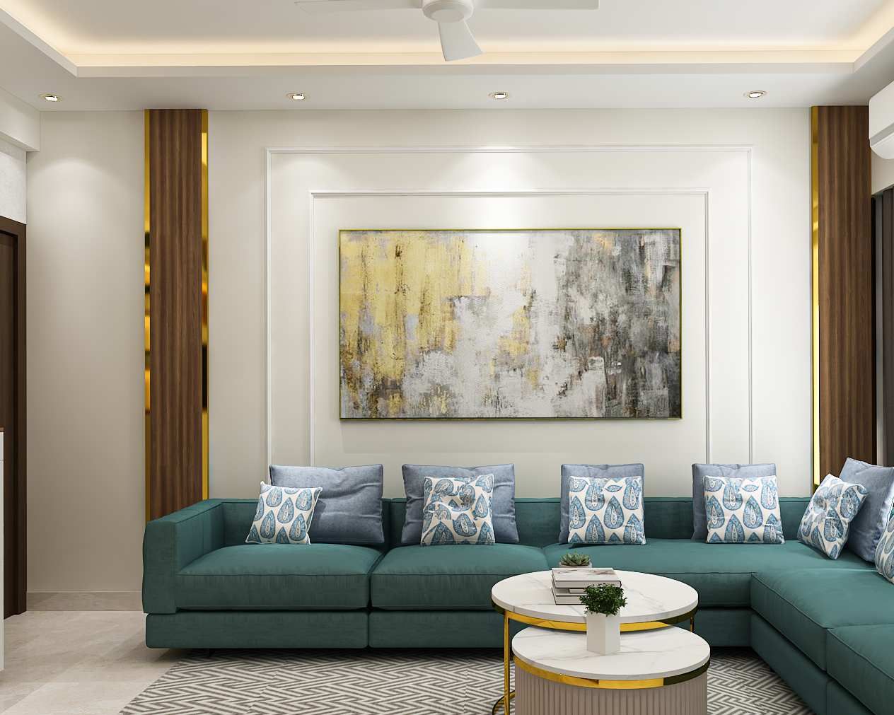 White And Gold Accent Wall Colour Combination For Living Rooms | Livspace