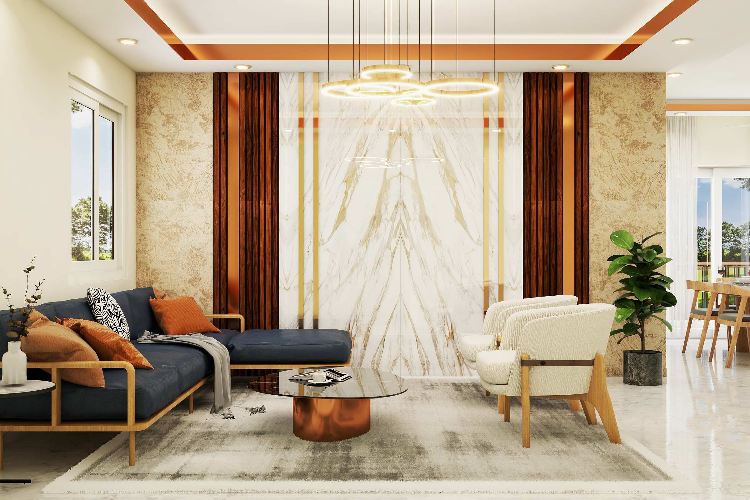 Living Room Wall Texture Design With Wooden Fluted Panelling | Livspace