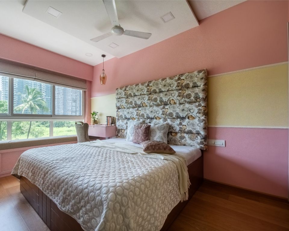 Pastel-Toned Wall Paint With A Floral Backrest | Livspace