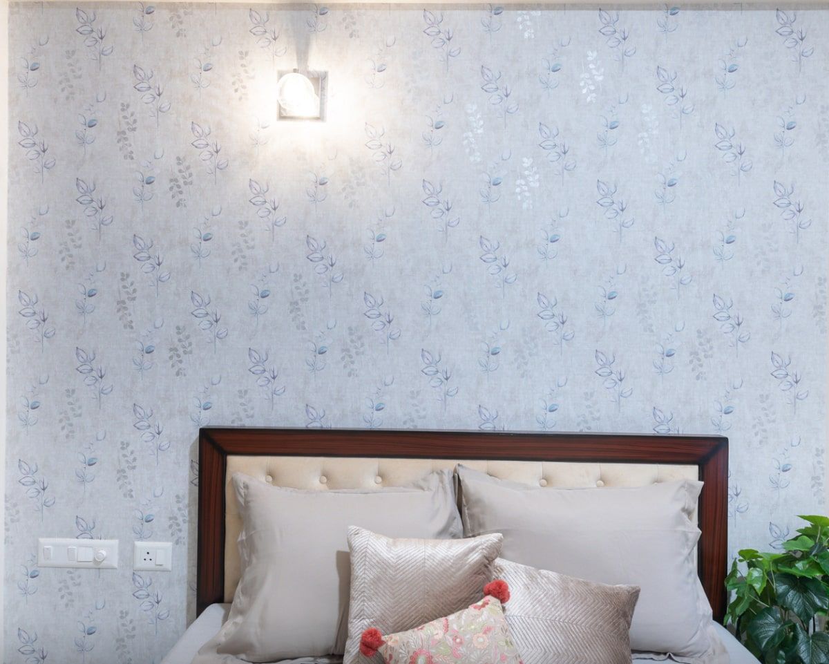 Blue Floral Wallpaper Design For Bedrooms | Livspace