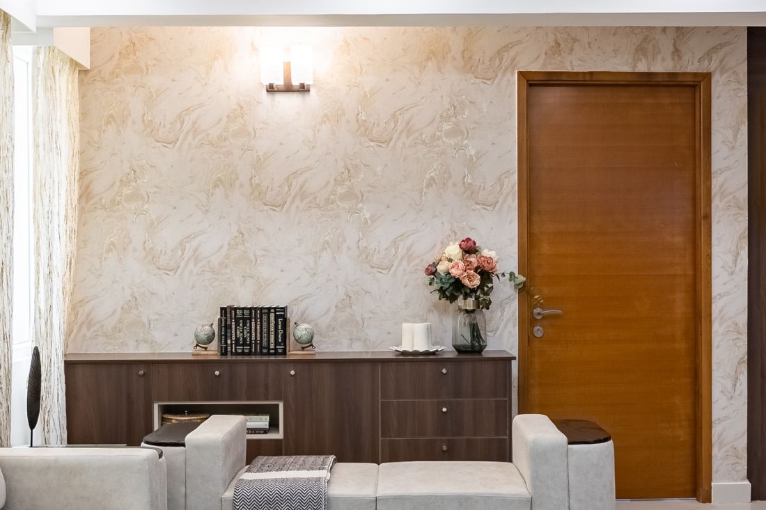 Clean And Minimal Wallpaper Design For Living Rooms | Livspace