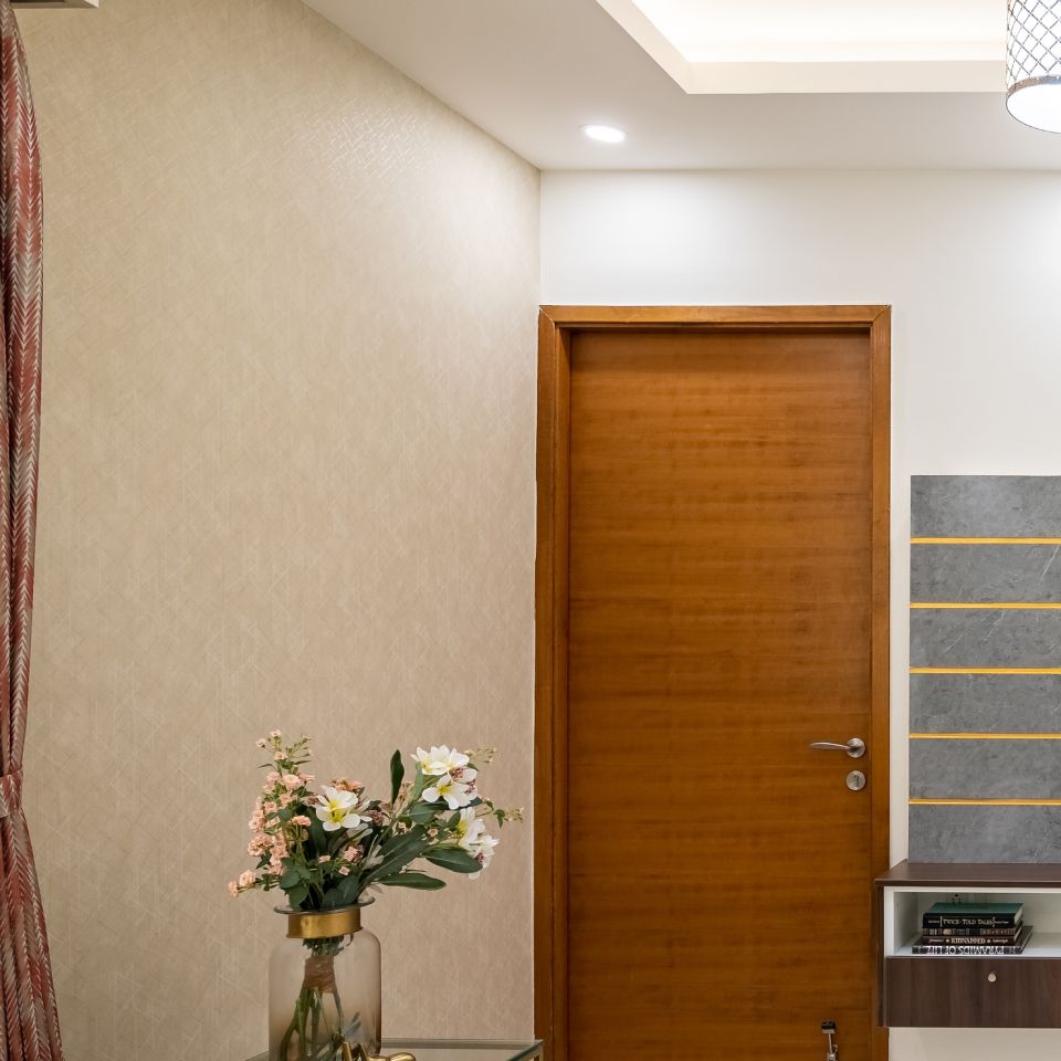 Minimal Light-Coloured Wallpaper For Living Rooms | Livspace