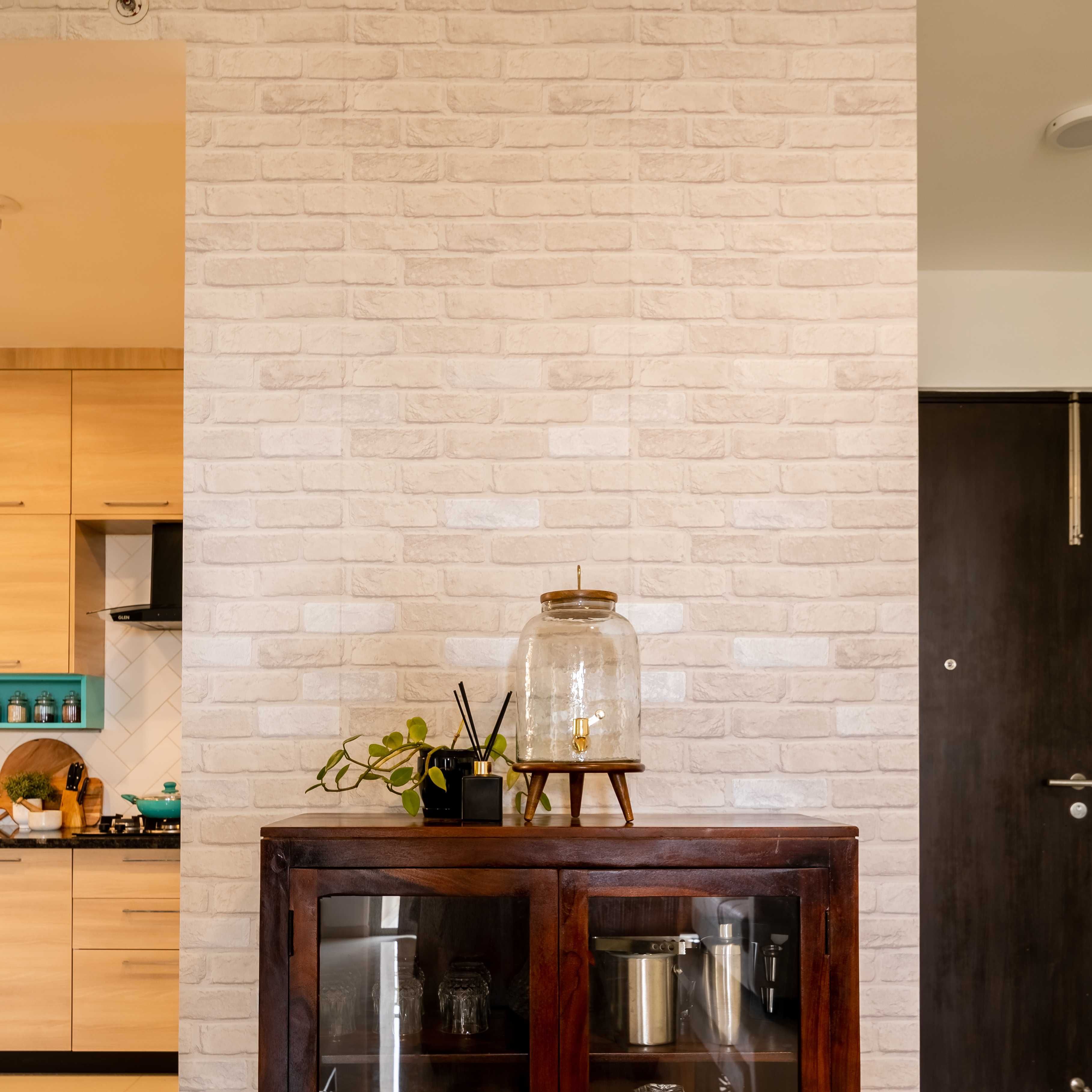 White Exposed Brick Wallpaper Design | Livspace