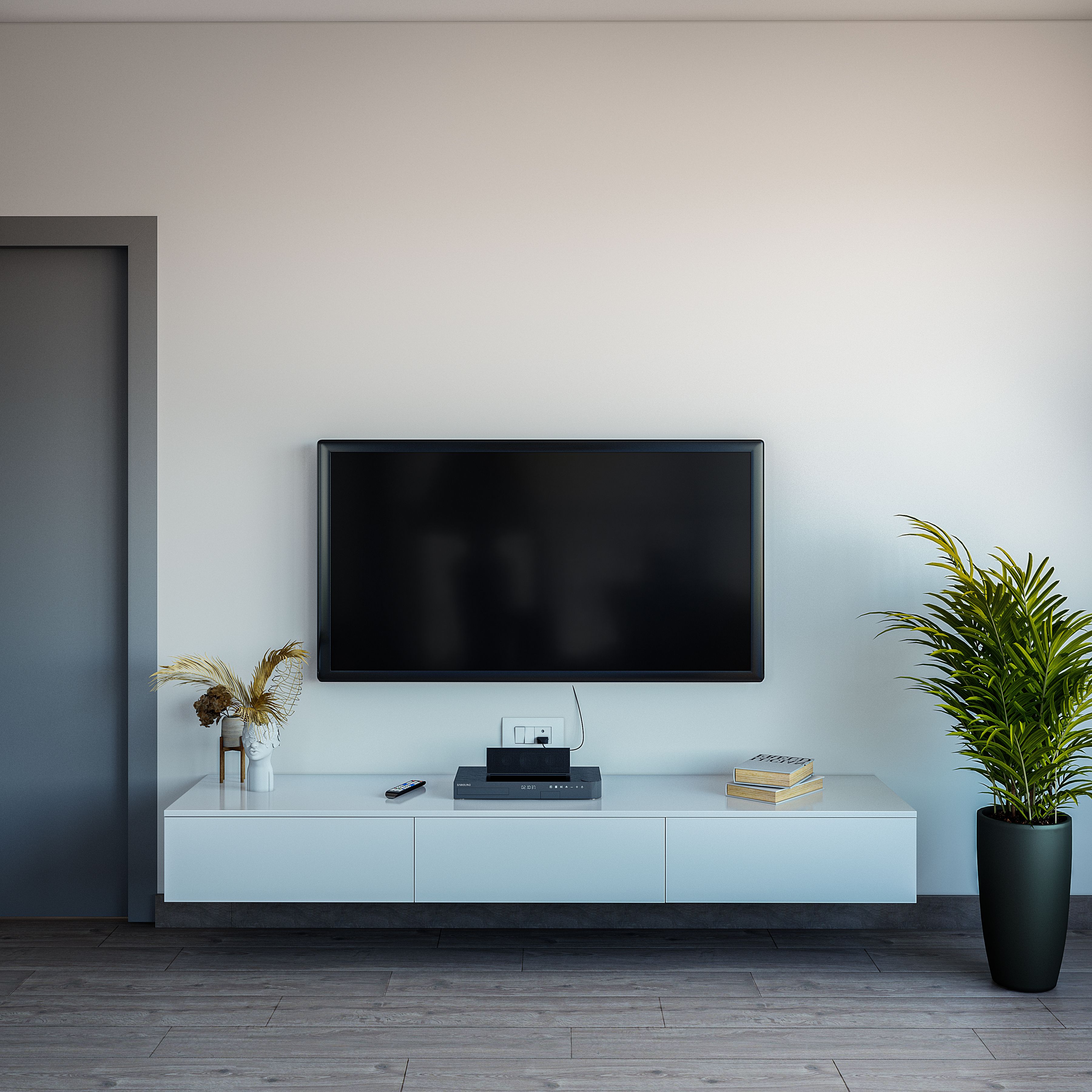 Spacious TV Unit Design With Wooden Flooring | Livspace