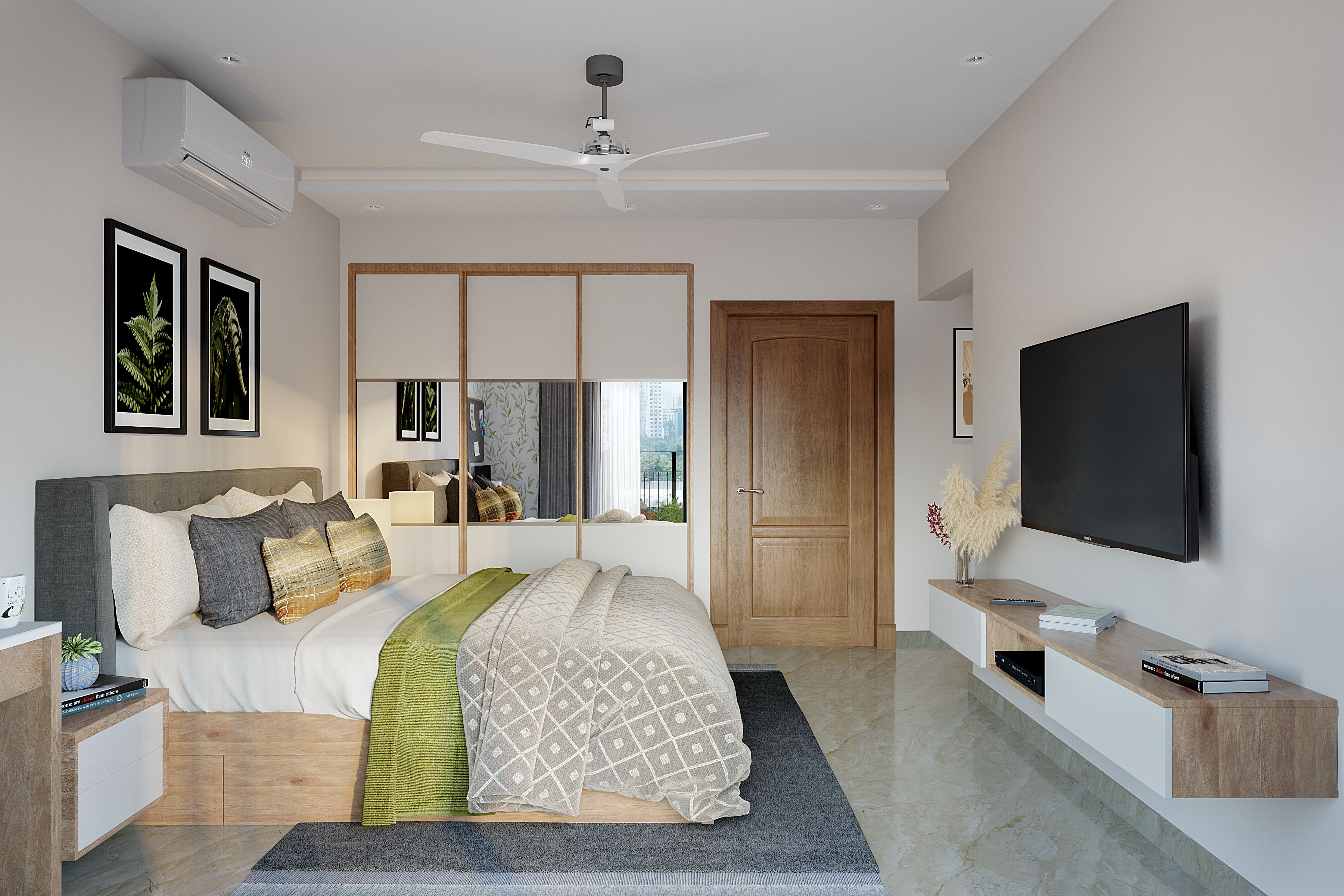 Wall-Integrated Contemporary Wardrobe Design With Sliding Doors | Livspace