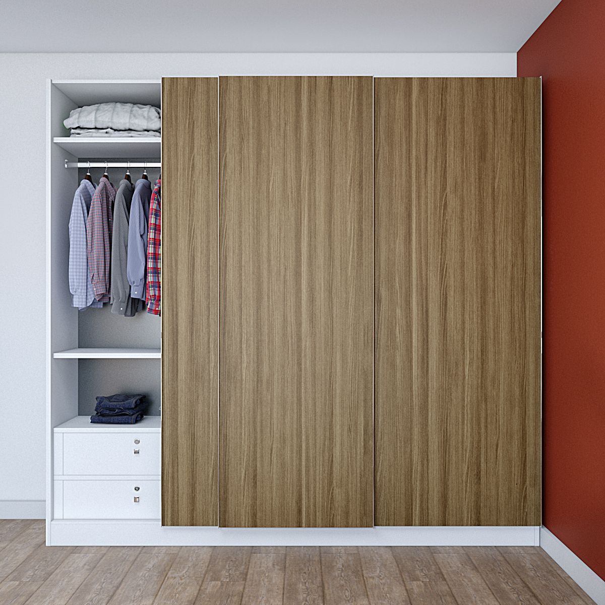 White Compact Wardrobe Design With Sliding Doors | Livspace