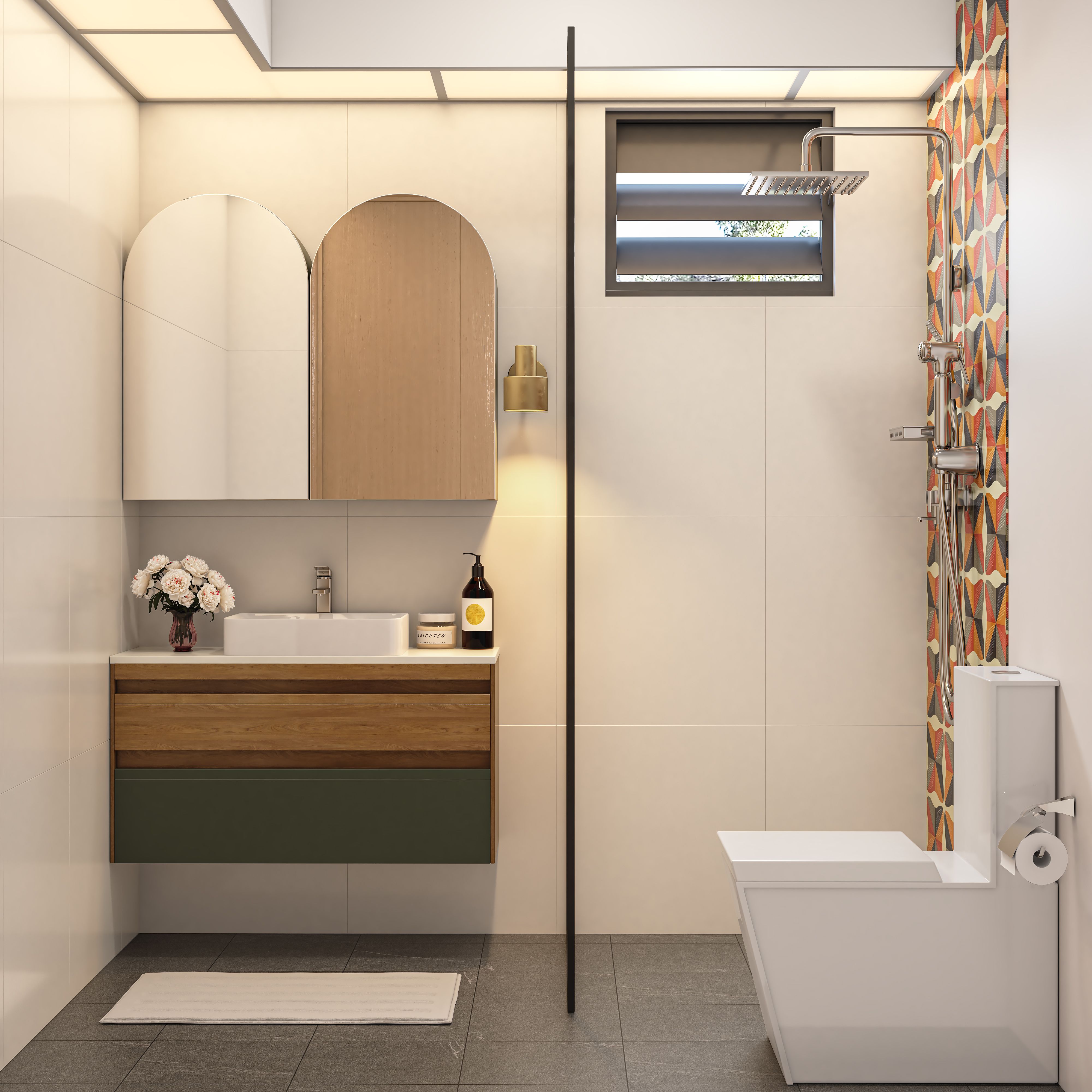 Compact Toilet Design With Contemporary Wall Mounted Vanity | Livspace