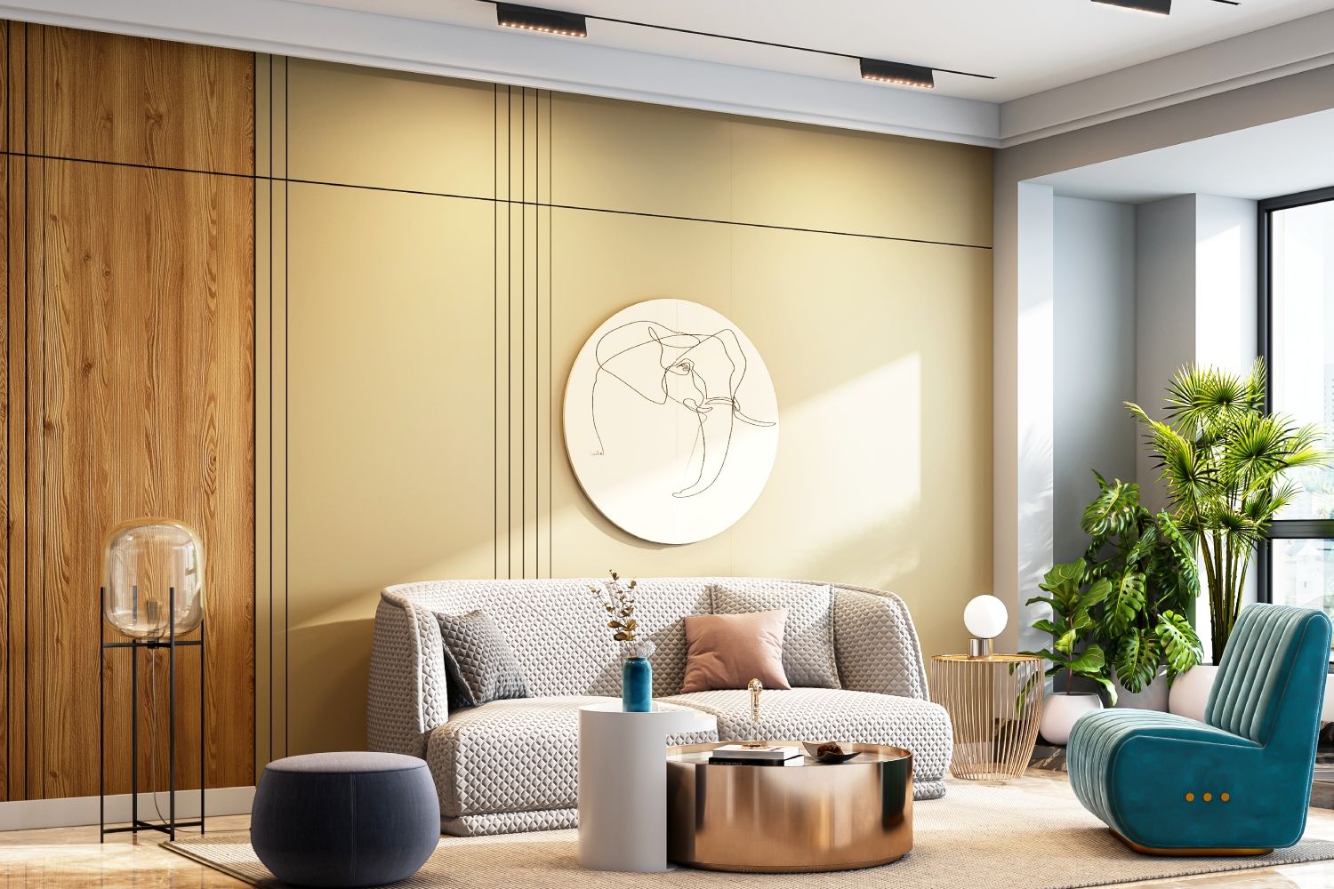 Single-Layered Gypsum Ceiling Design With Spot Lights | Livspace