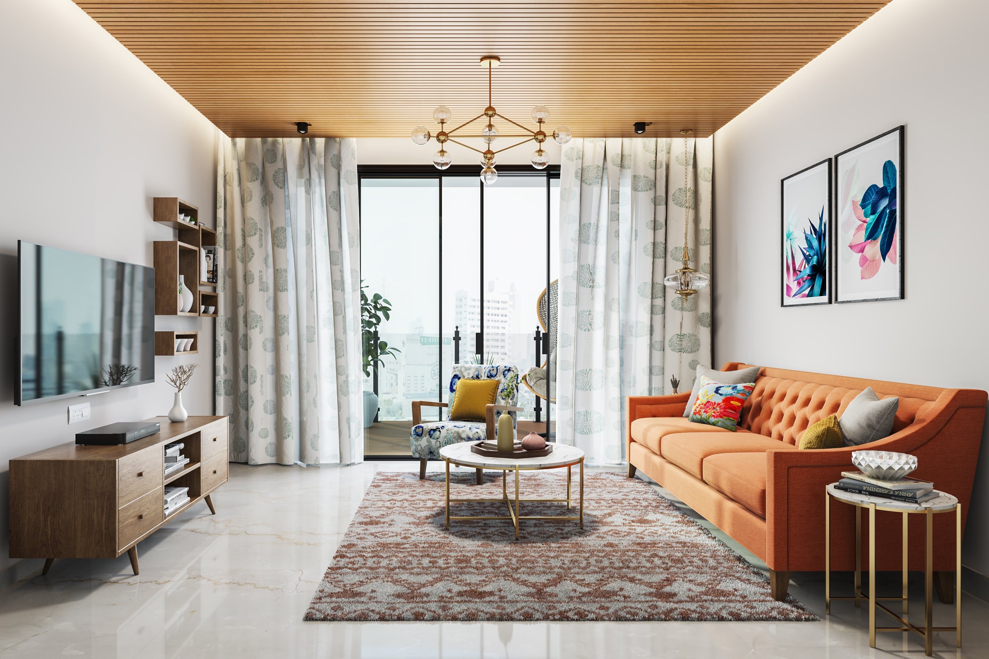 Compact Living Room Design With Wall Storage | Livspace