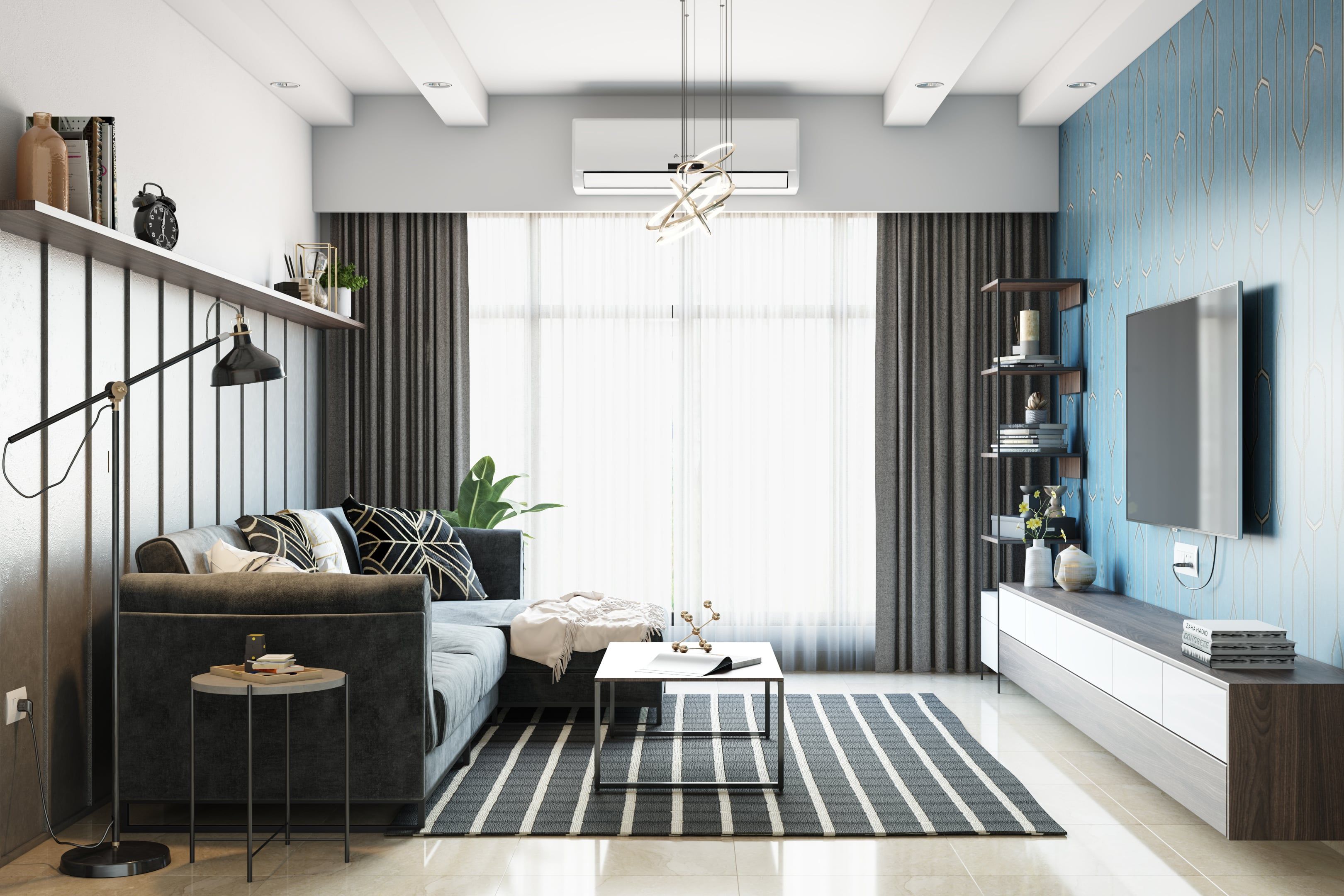 Spacious Living Room Design With A TV Unit | Livspace