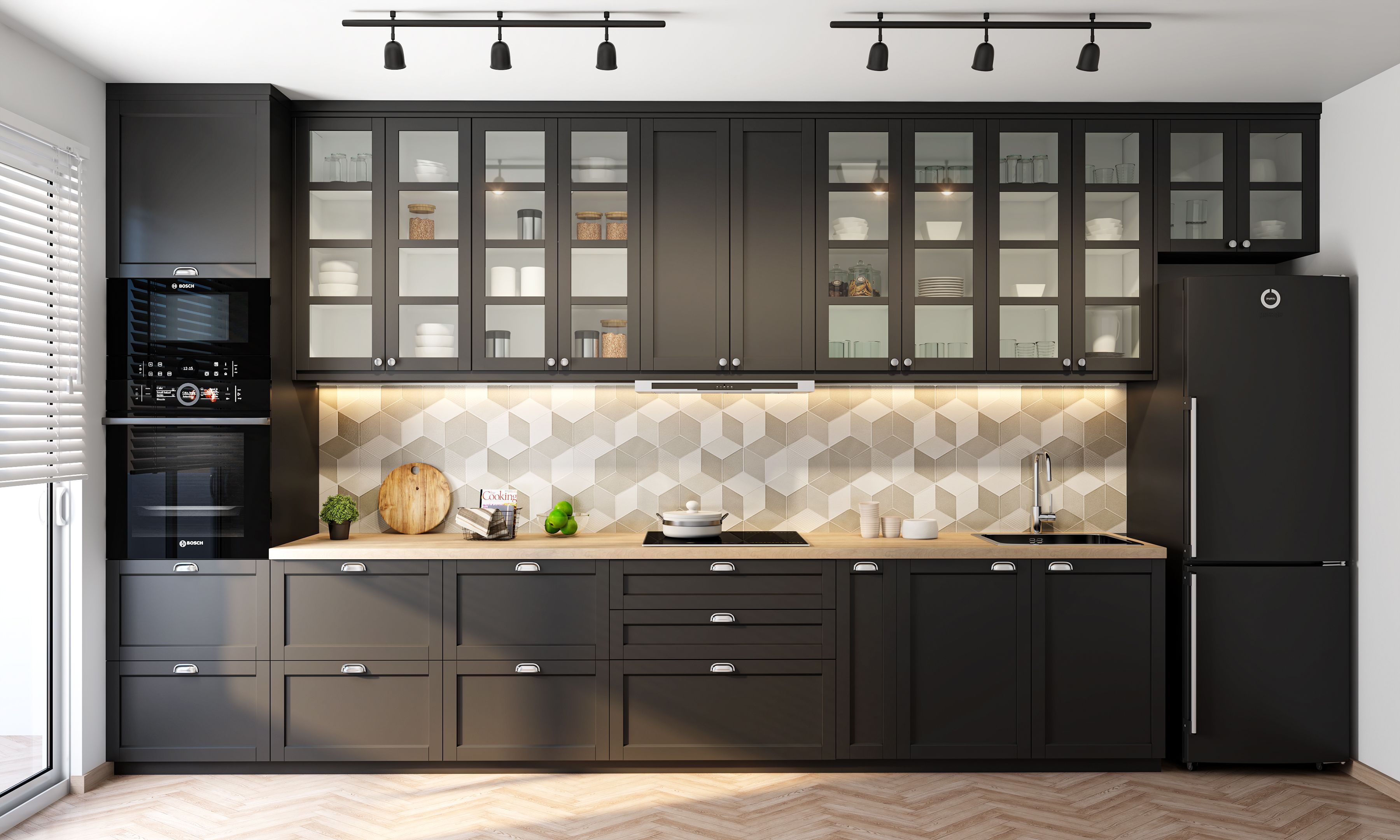 Black Themed Modular Kitchen With Spacious Interiors | Livspace
