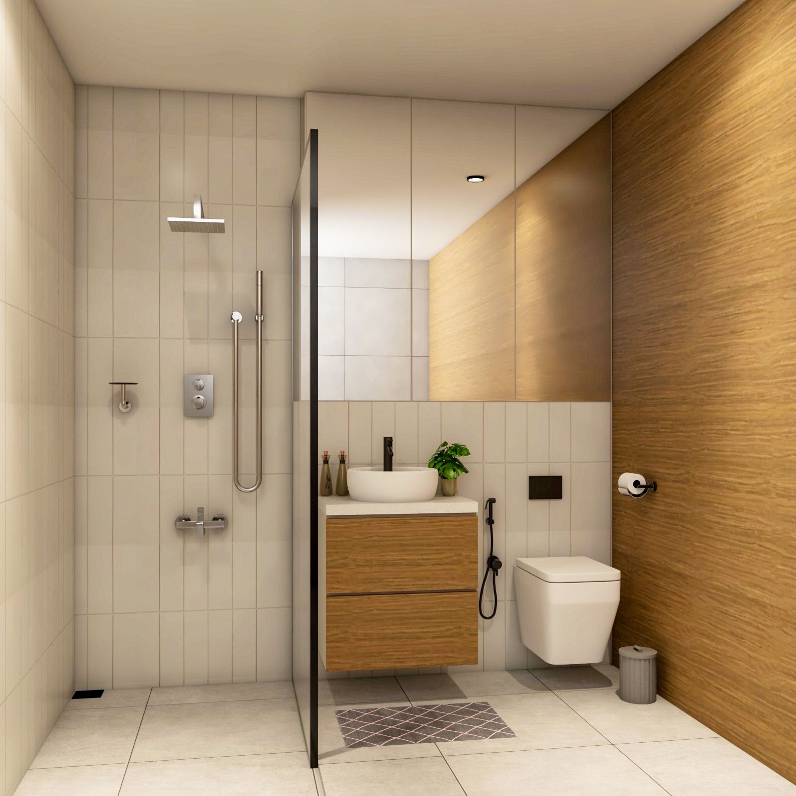 Scandinavian Bathroom Design With White And Brown | Livspace