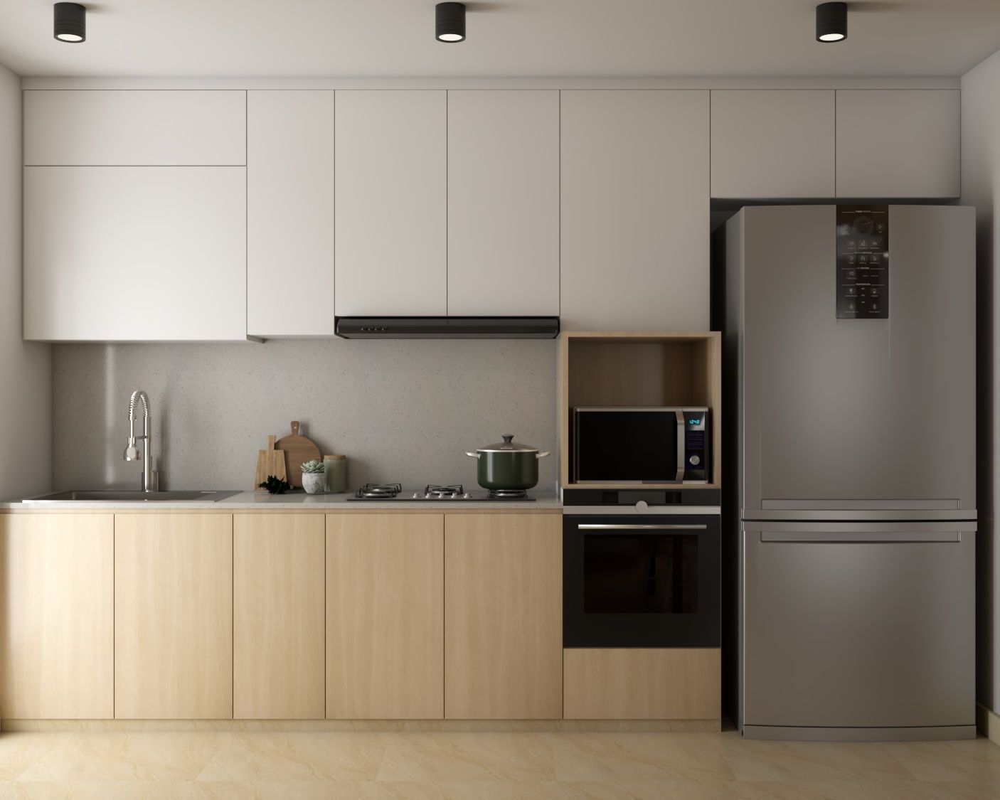 Neutral-Toned Kitchen Design With Spacious Drawers | Livspace