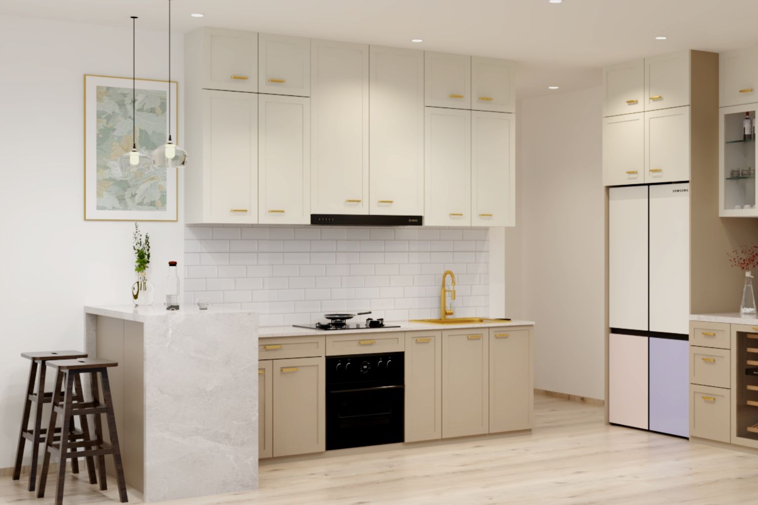 Spacious Kitchen Design With A Marble Countertop | Livspace