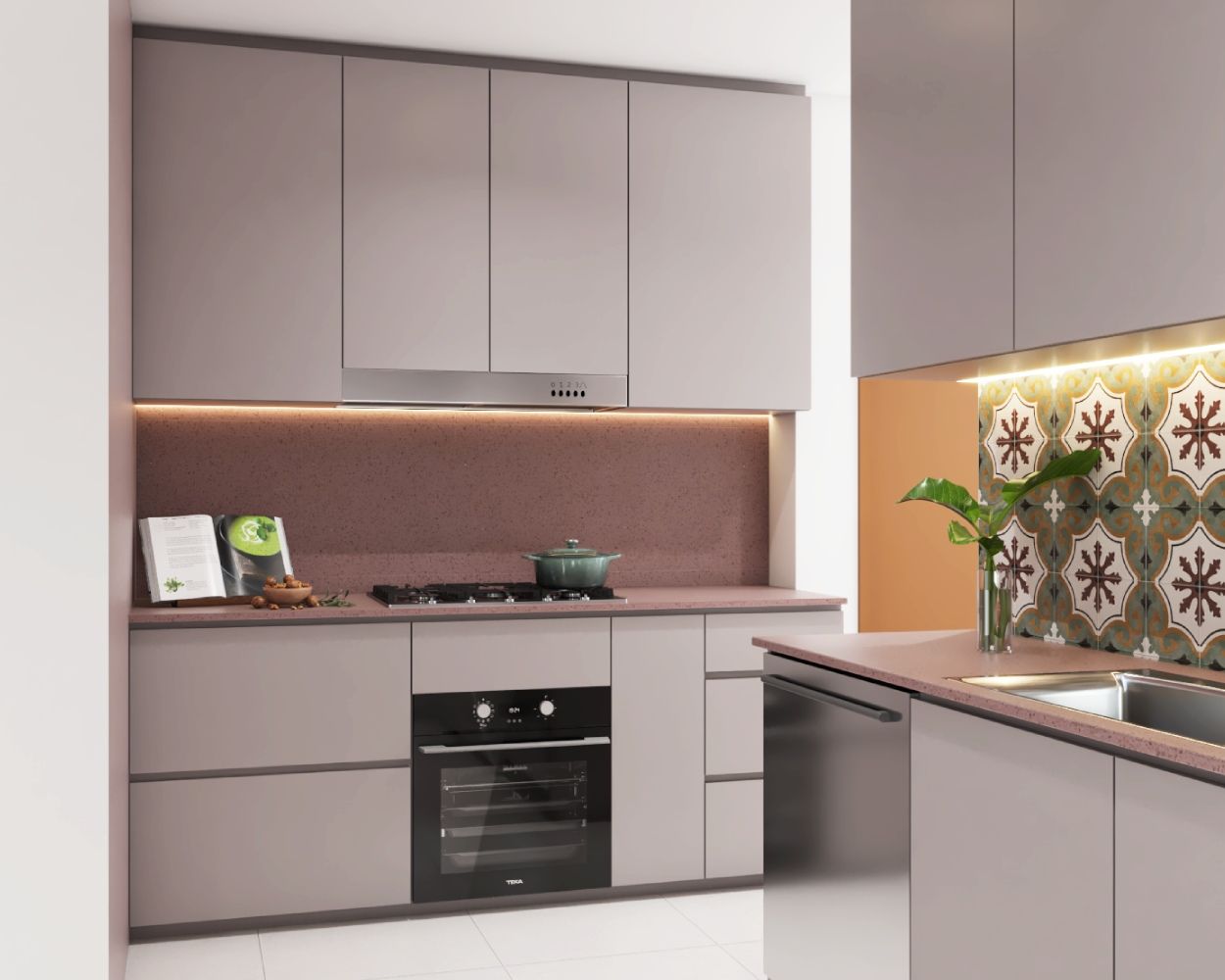 Modular Kitchen Design With Profile Lighting | Livspace