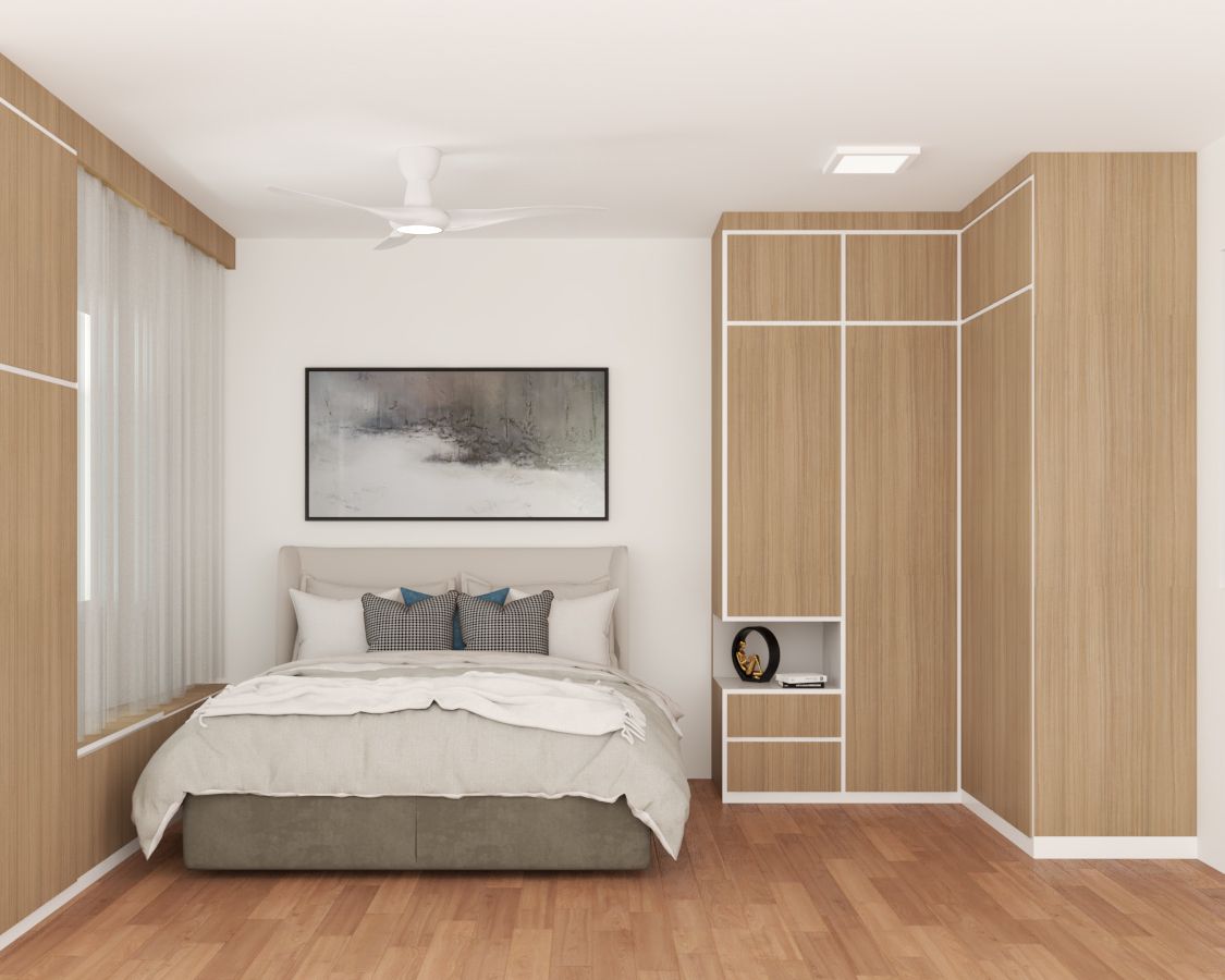 Bedroom Design With Contemporary L-Shaped Wooden Wardrobe | Livspace