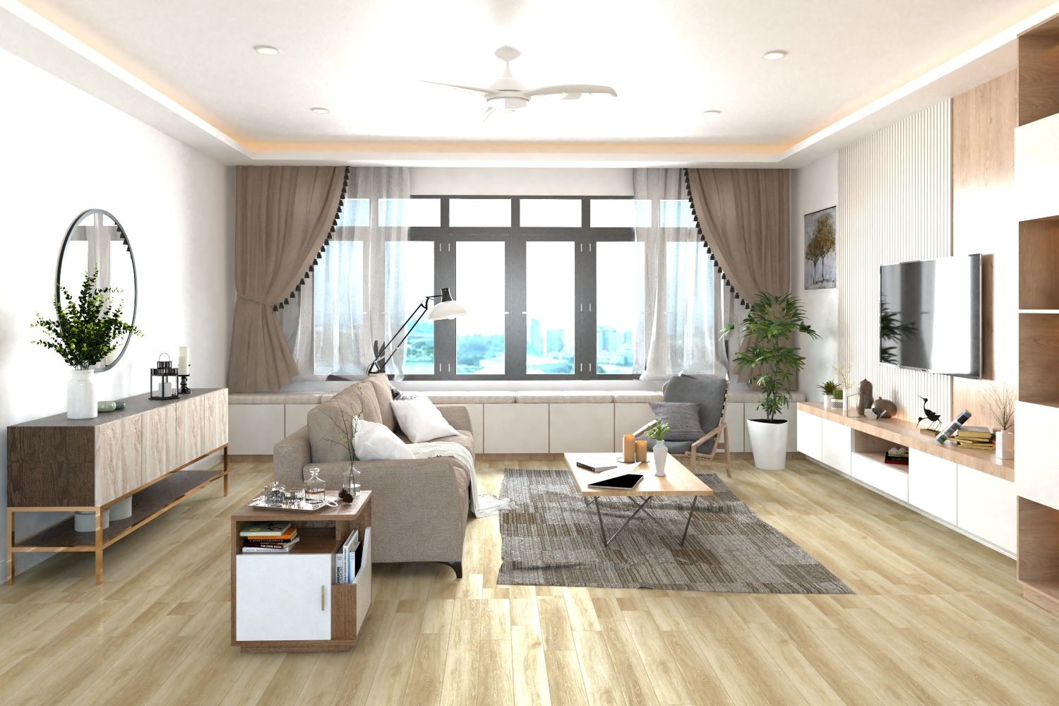 Rectangular Ceiling Design With Spotlights And Cove Lights | Livspace