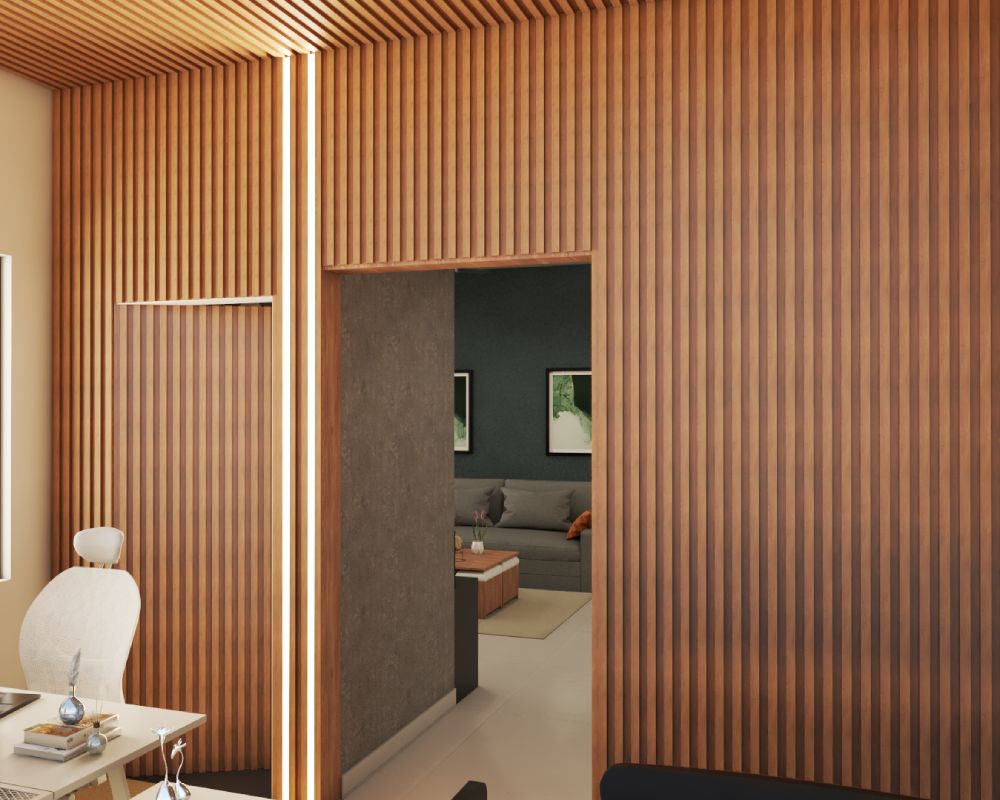 Dark Brown Fluted Wall Design | Livspace