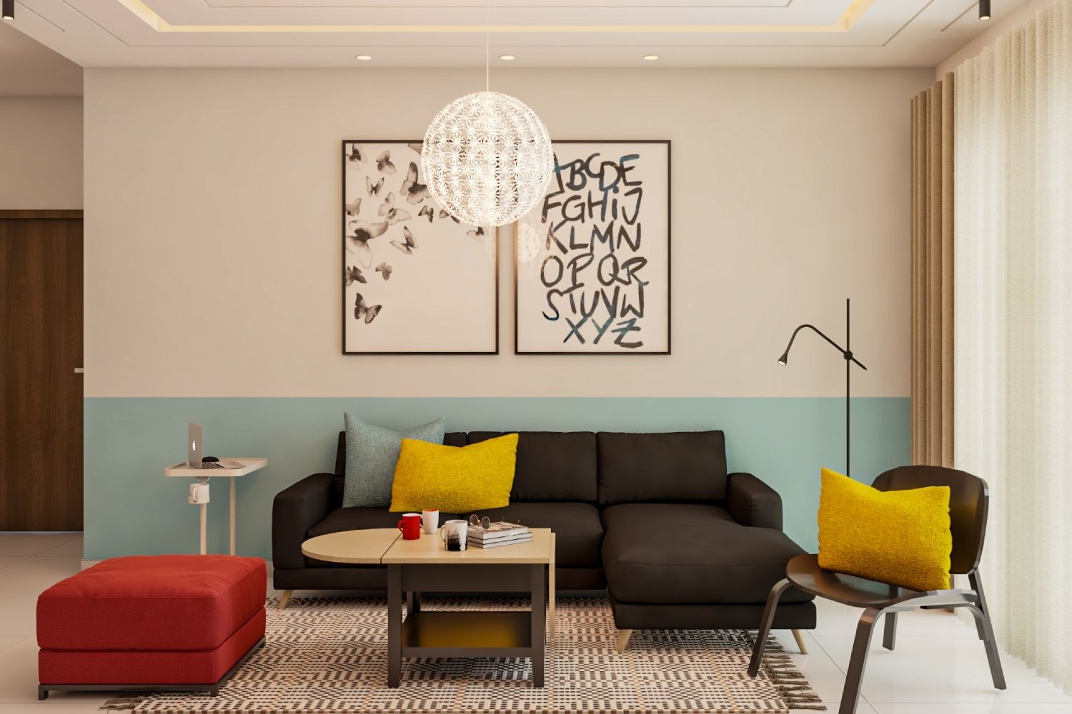 Dual-Tone Wall Paint Design For Living Rooms | Livspace