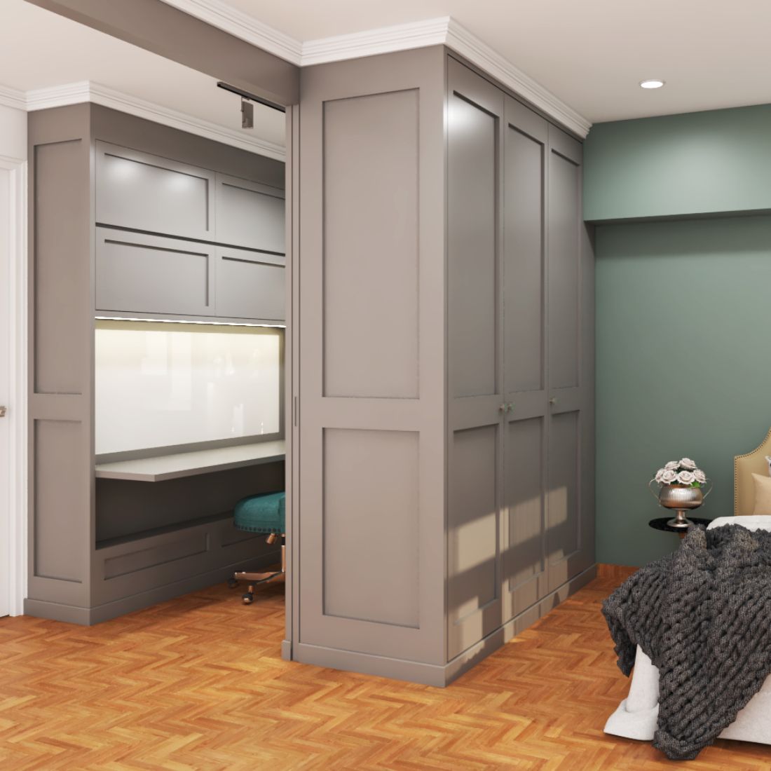 Floor-To-Ceiling Wardrobe Design With Knobs | Livspace