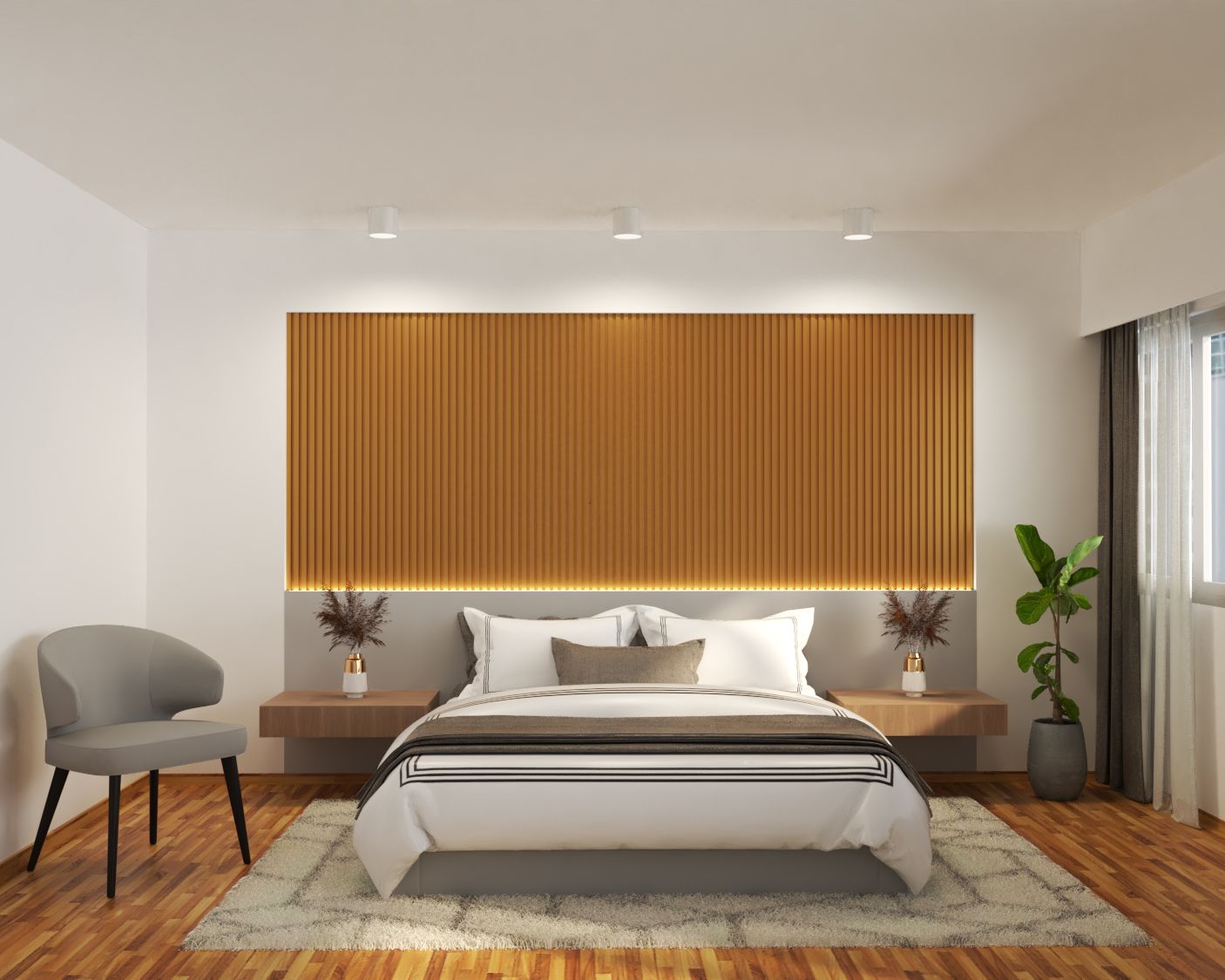 Bedroom Wall Design With Wooden Rafters | Livspace