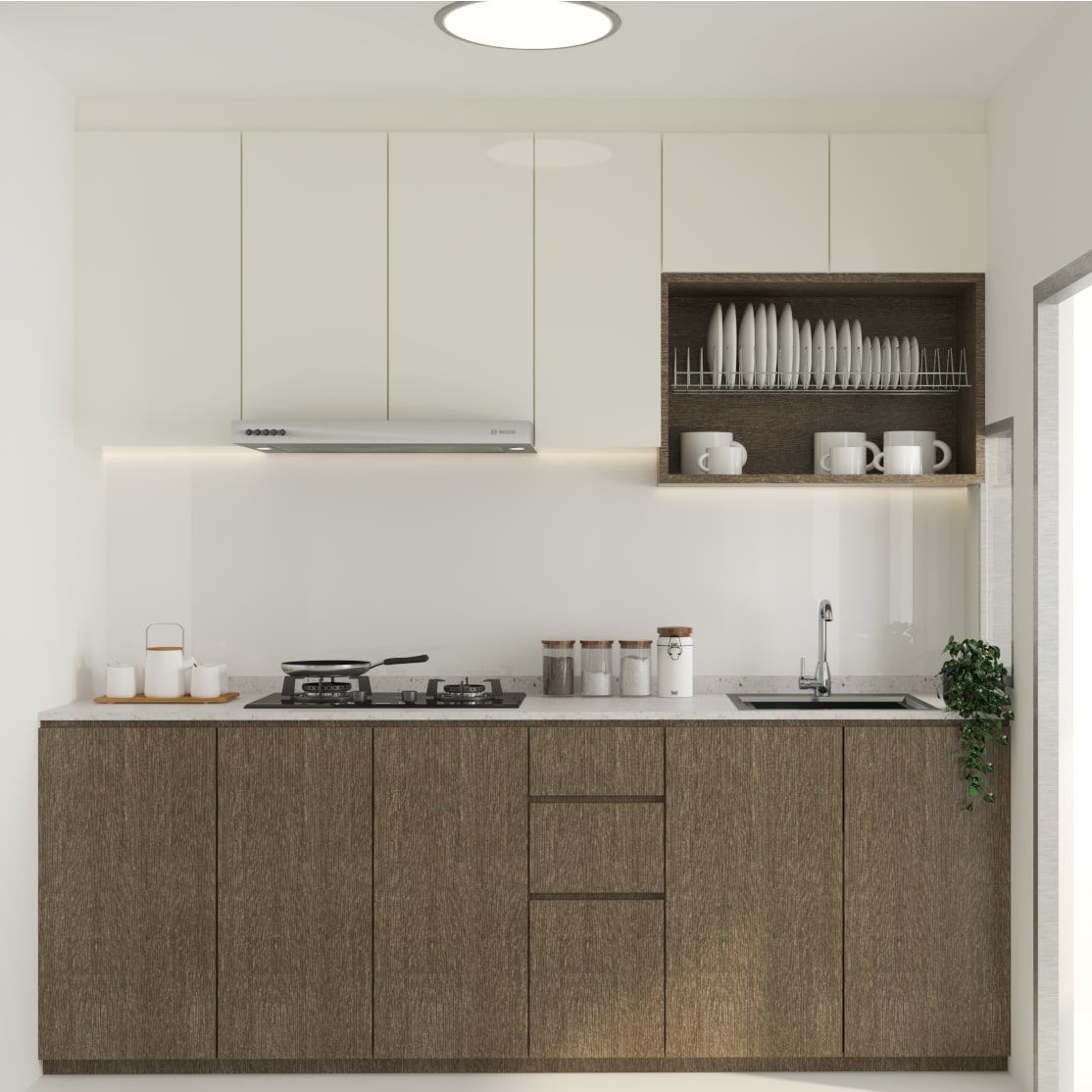 Compact Kitchen Design With Recessed Lights | Livspace