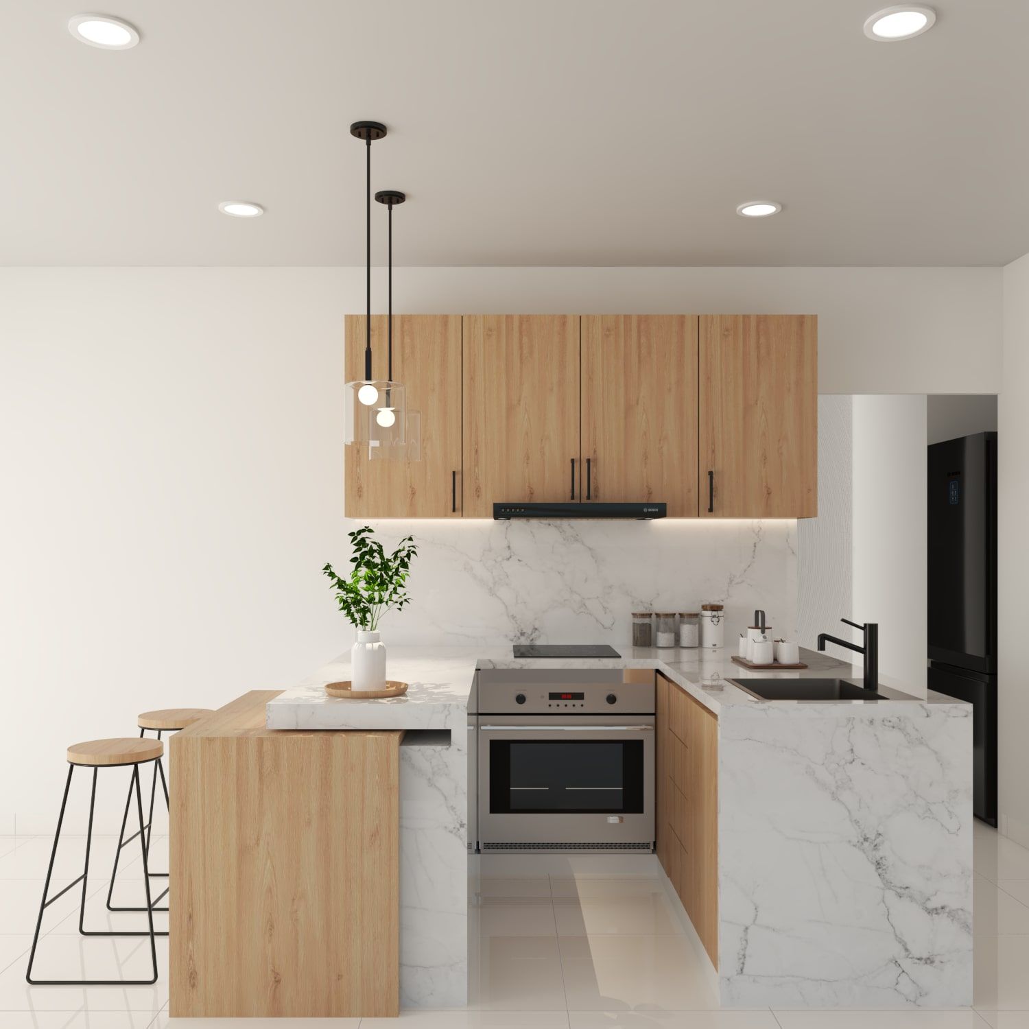 Compact Kitchen Cabinet Design With Ambient Lights | Livspace