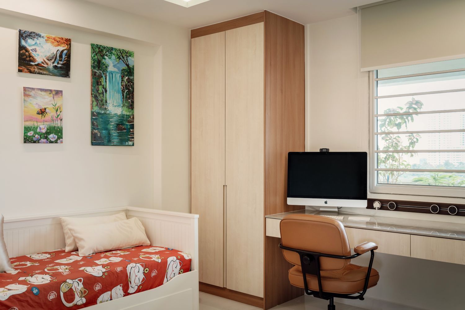 Classic Swing Wardrobe with Integrated Study Table | Livspace