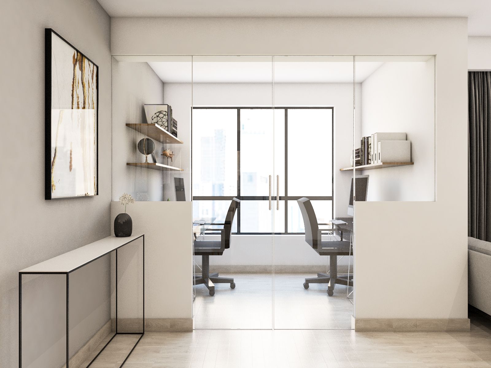 Premium Work Space Enclosed By Glass Door | Livspace