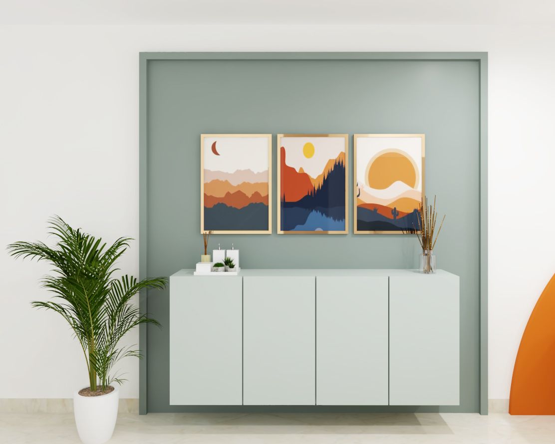 Spacious Foyer Design With Abstract Painting And Simple Console Table ...