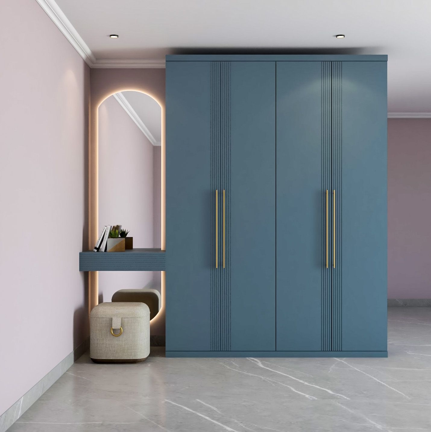 Elegant Storage Contemporary 4-Door Wardrobe Design With Dressing ...