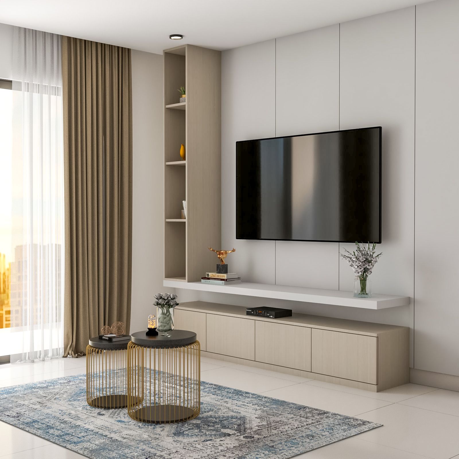 Compact Contemporary TV Unit Design With Drawers and Open Storage Unit ...