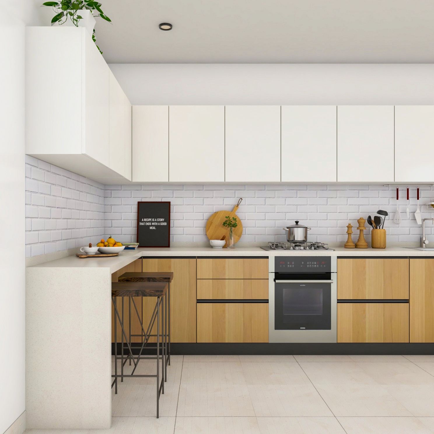 L-Shaped Modular Kitchen Design With Breakfast Counter | Livspace