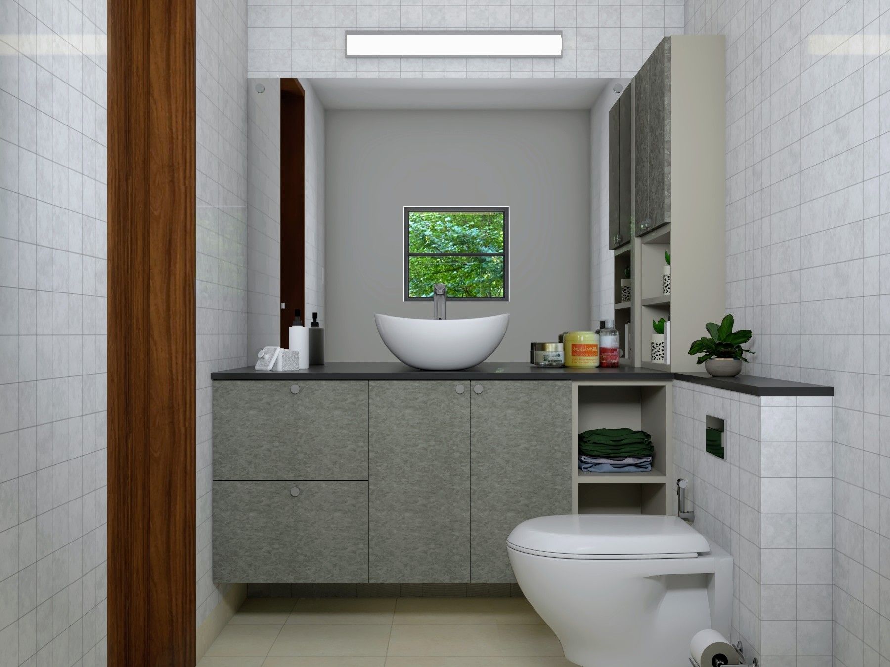 Compact Convenient Contemporary Designed Stylish Bathroom | Livspace