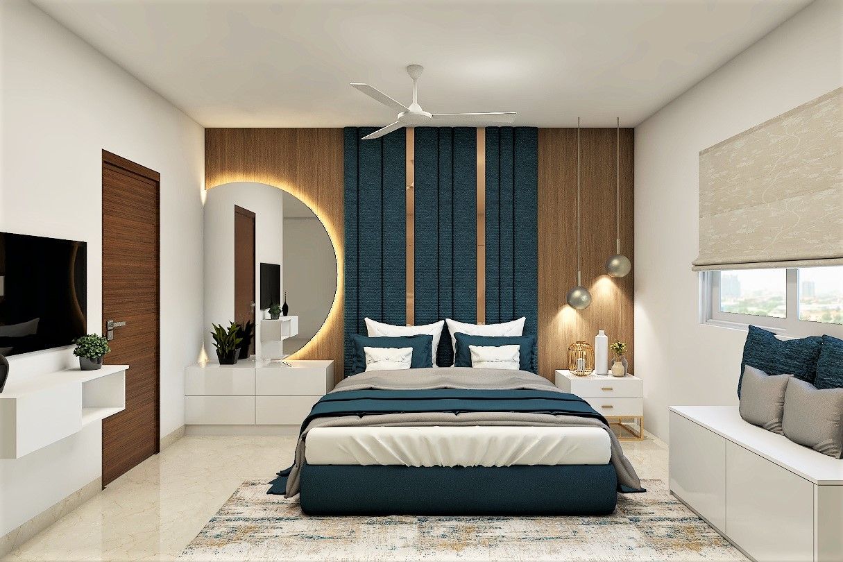 Spacious Bedroom Design With Large Mirror | Livspace