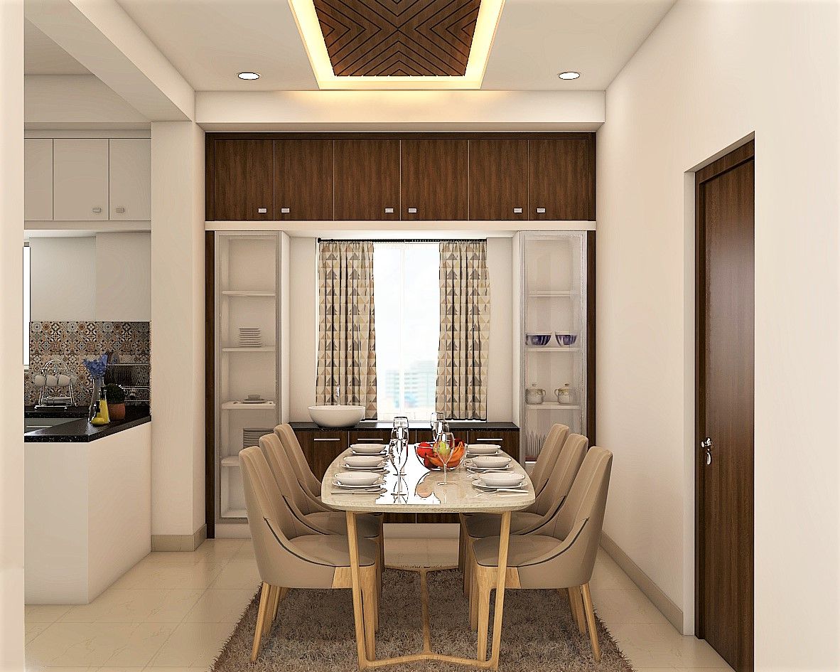 Contemporary Dining Room Design With Crockery Unit | Livspace