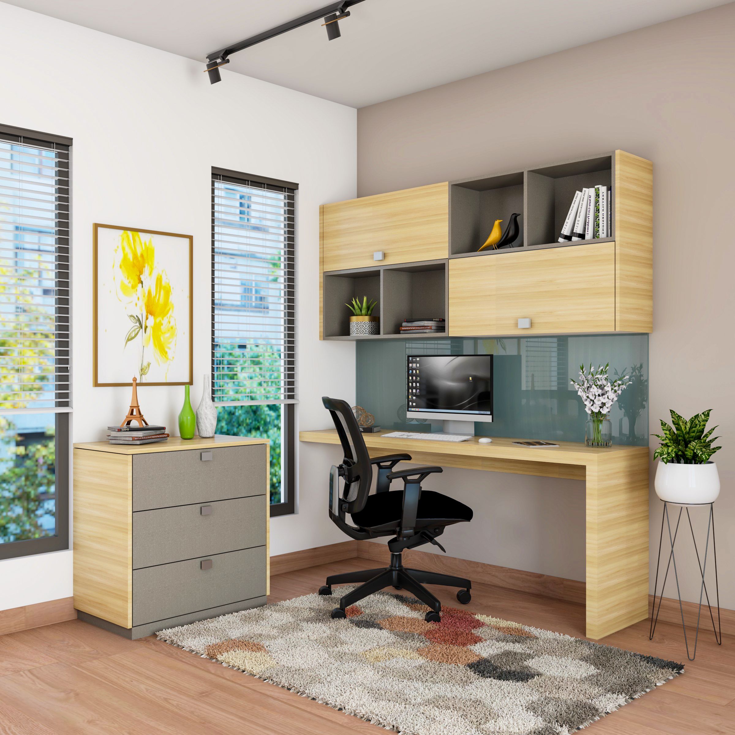 Modern Home Office Design With A Wooden Desk | Livspace