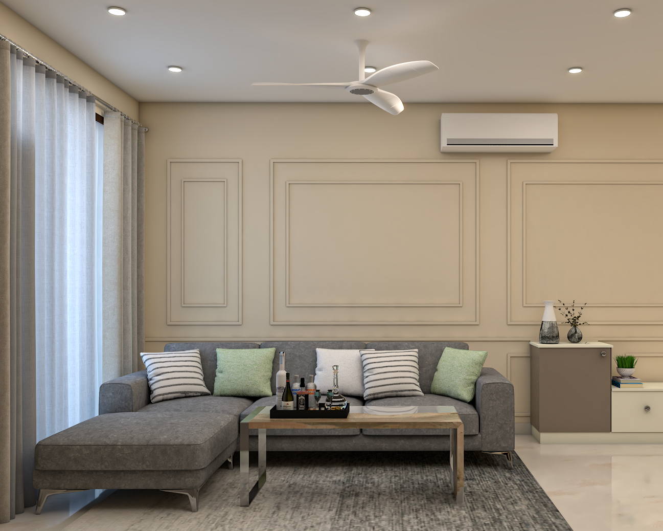 Subtle Toned Contemporary Living Room Design | Livspace