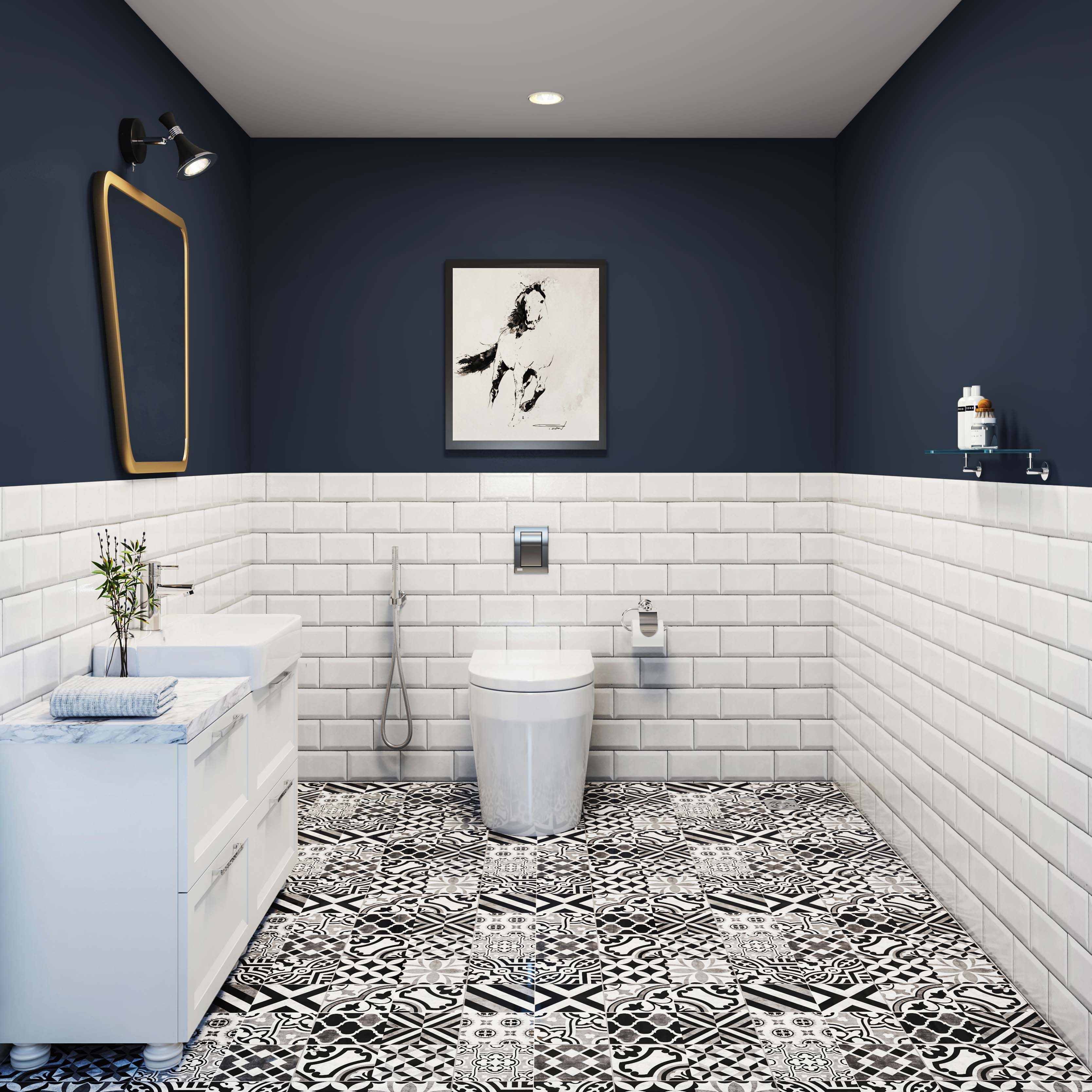 Glossy White Ceramic Bathroom Tile Design | Livspace