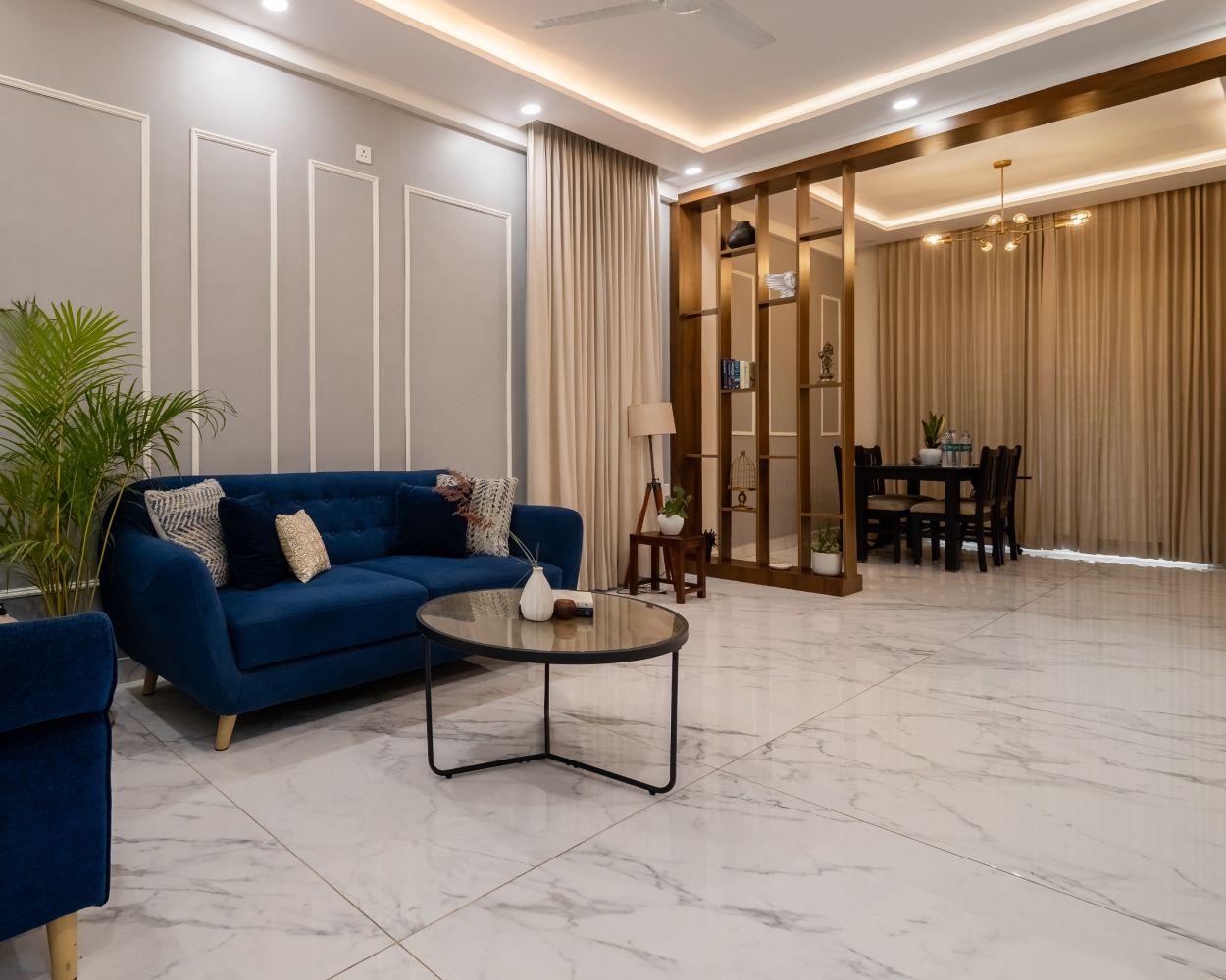 Spill-Resistant Marble Flooring For Living Rooms | Livspace