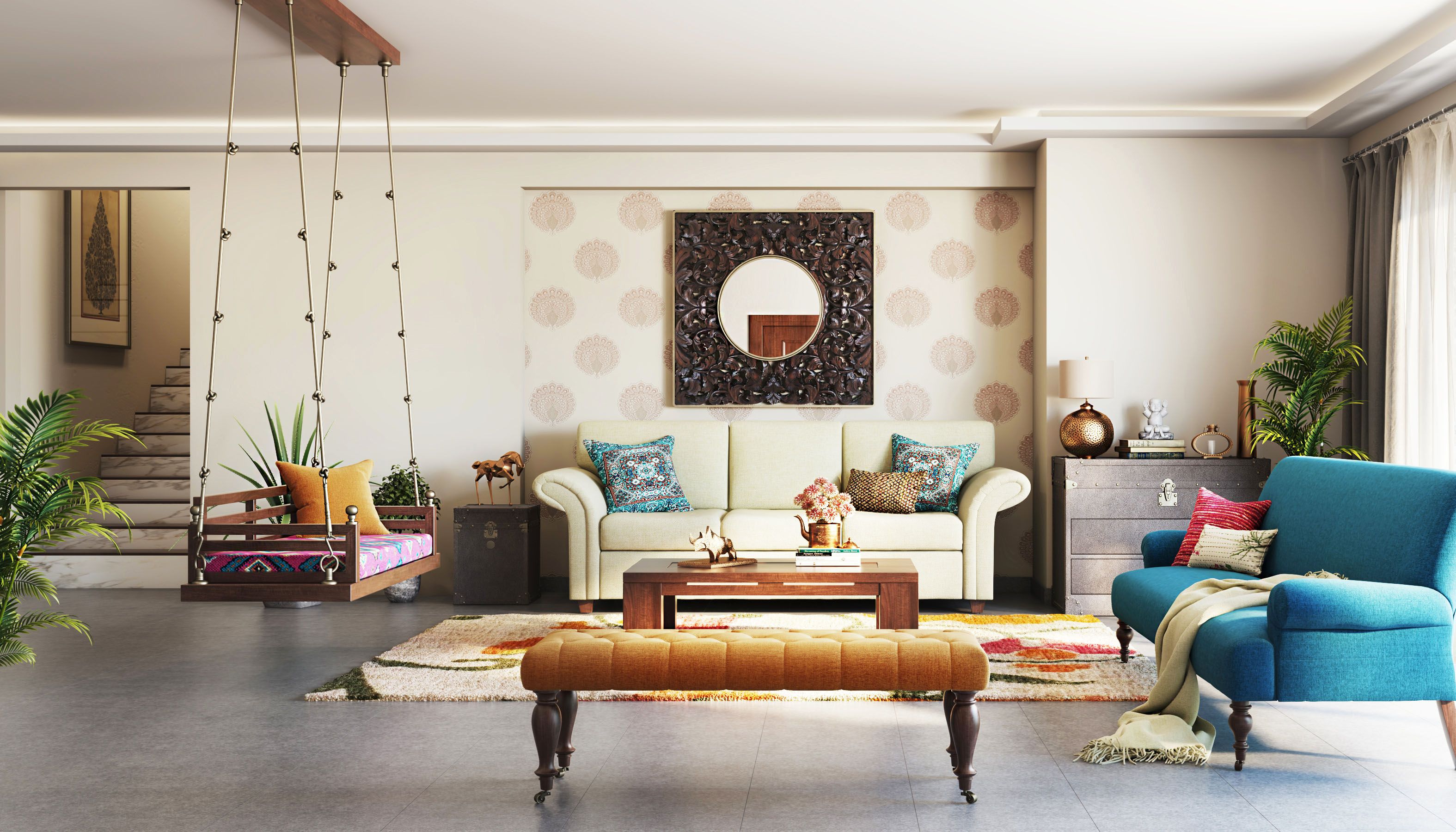 Grey Square Flooring Design With A Classic Aeshtetic - 2x2 Ft | Livspace