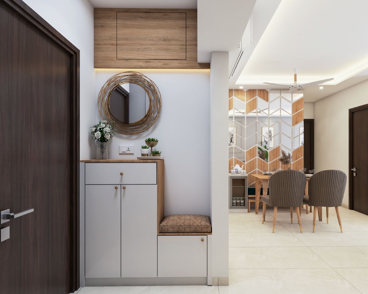 Compact Foyer Design With White Storage Units | Livspace