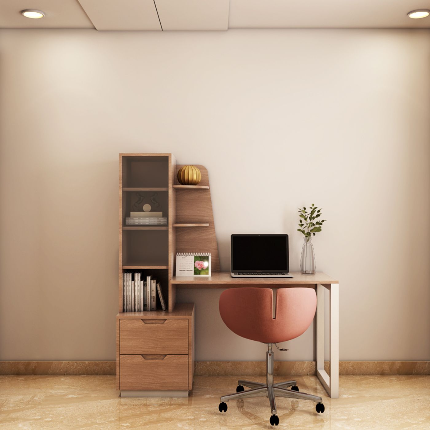 Compact Walnut Brown Study Room Design With Drawer And Closed Unit ...