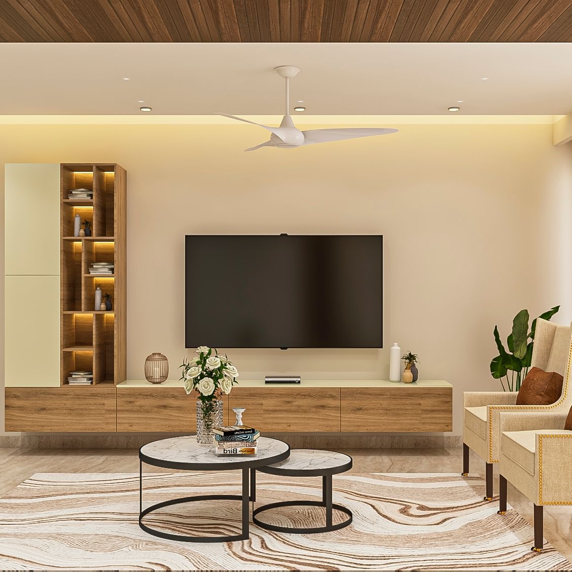 TV Cabinet Design With An Open Display Unit | Livspace